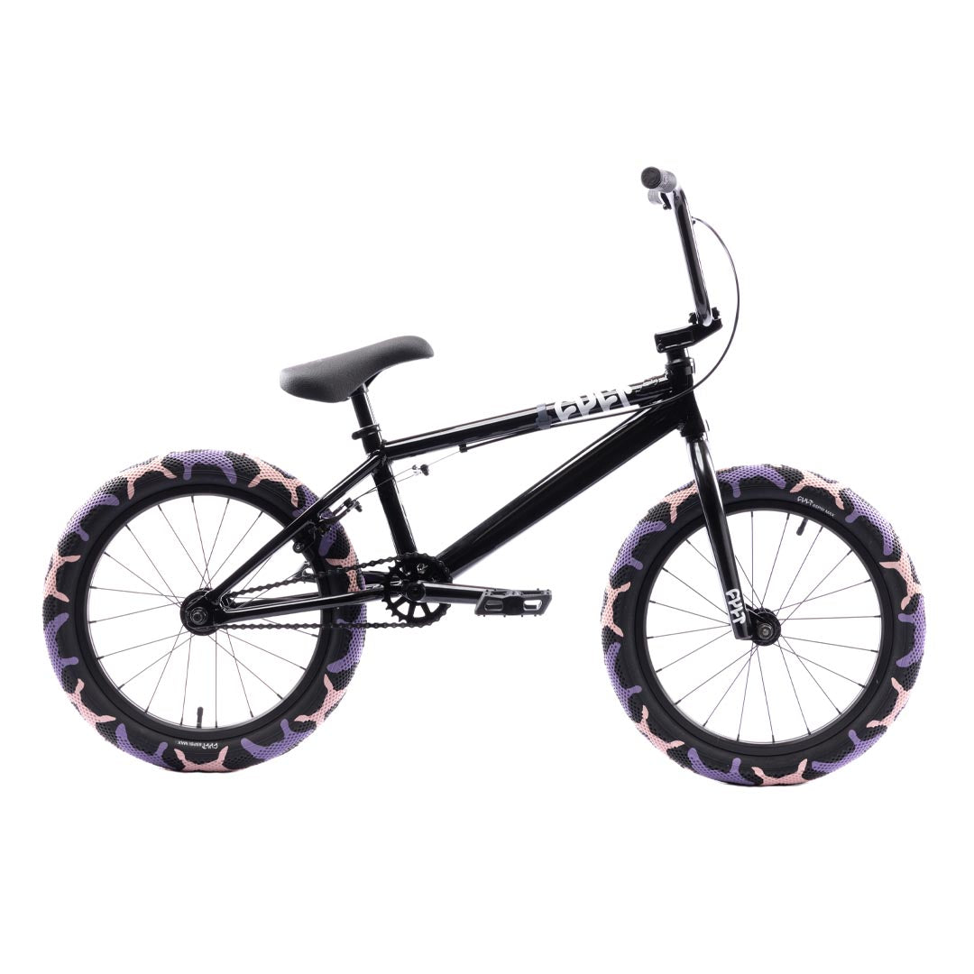 Cult Juvenile 18" BMX Bike 2024 Black, Purple Tyres | Cult