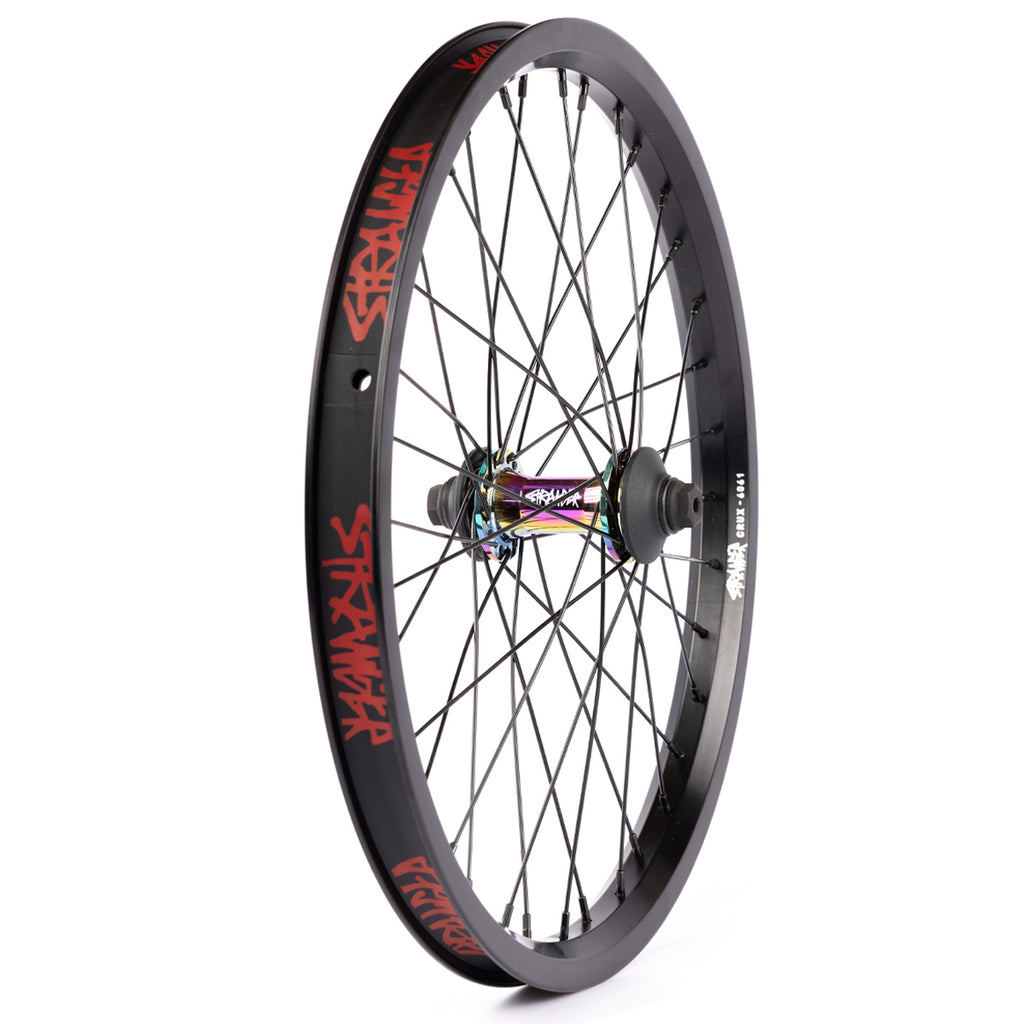 Stranger Crux Custom Front Wheel - Oil Slick Hub With Black Rim 10mm